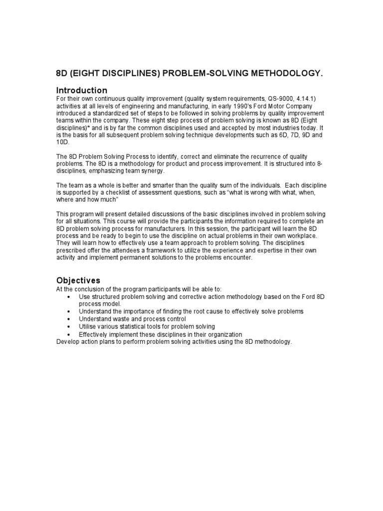 8D (Eight Disciplines) Problem-Solving Methodology | PDF | Causality ...