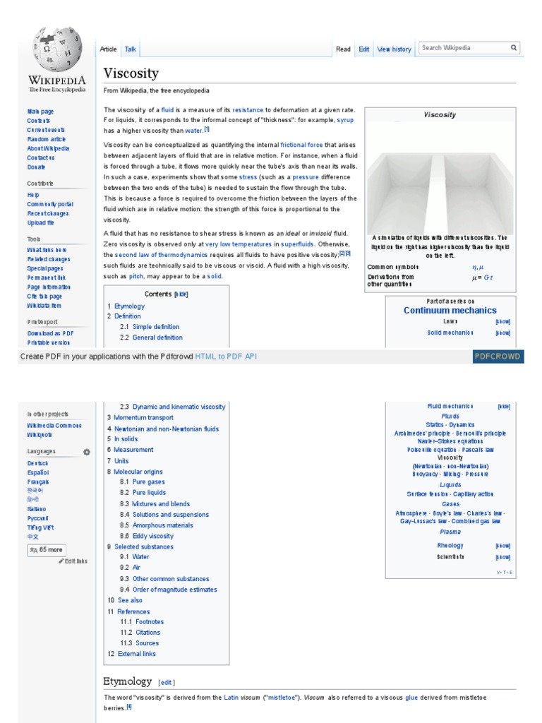 En Wikipedia Org Wiki Viscosity | PDF | Viscosity | Shear Stress