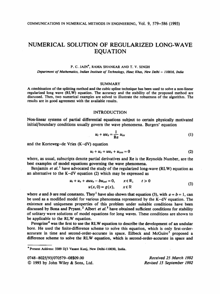 Numerical Solution of Regularized Long-Wave Equation | PDF | Soliton | Equations