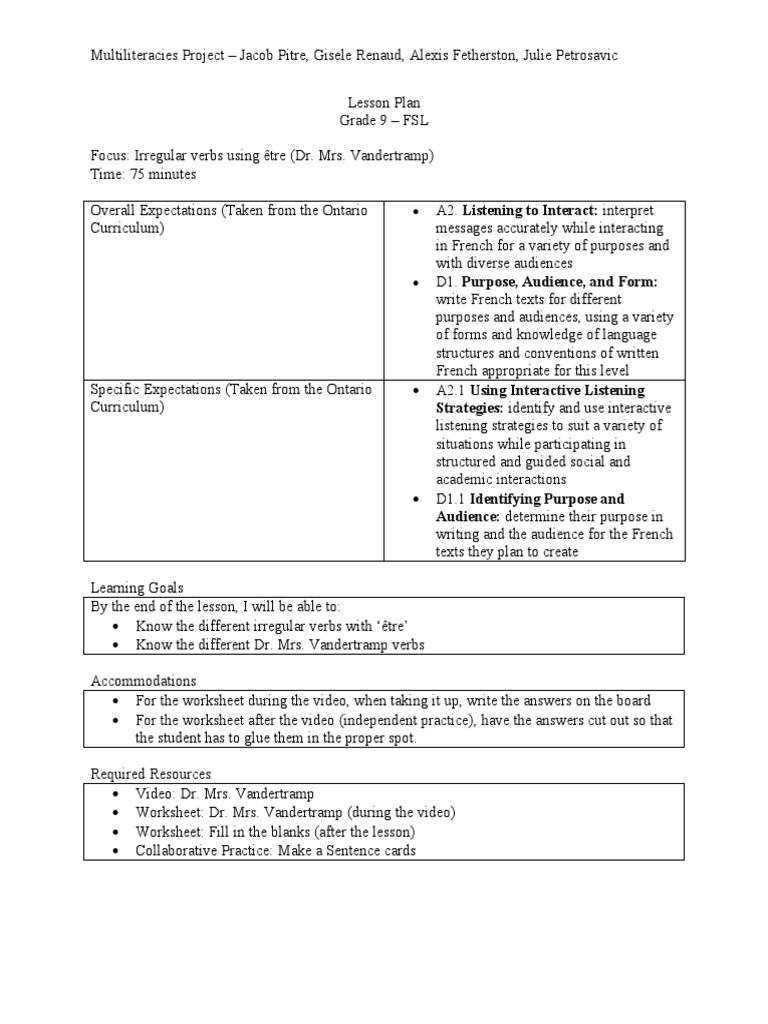 Lesson Plan Dr. Mrs Vandertramp | PDF | Semiotics | Morphology