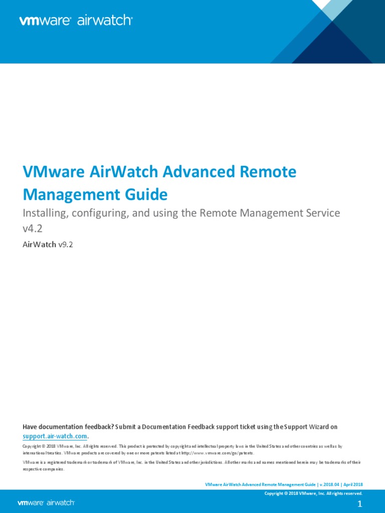 Vmware Airwatch Advanced Remote Management Guide: Installing, Configuring, and Using The Remote ...