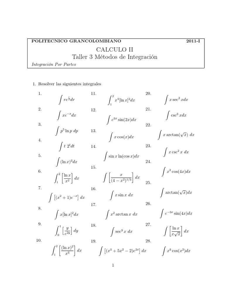 Taller de Integracion Por Partes PDF | PDF | Enseñanza de matemática