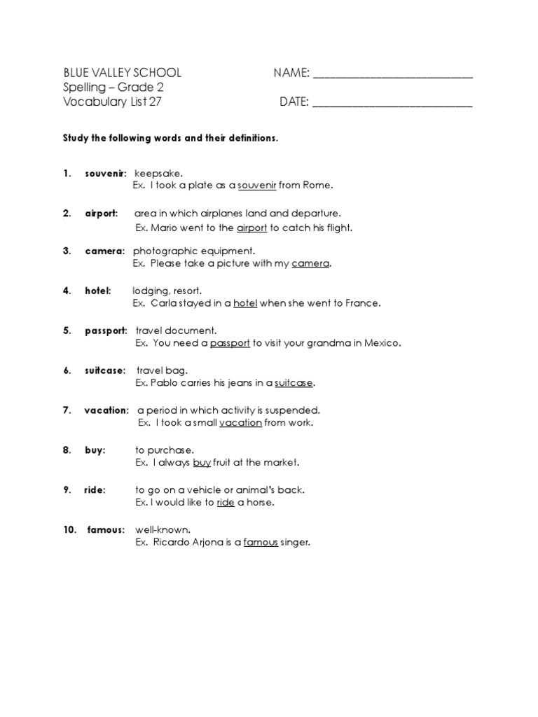 Grade 2 Spelling Vocabulary List 27 | PDF | Lifestyle