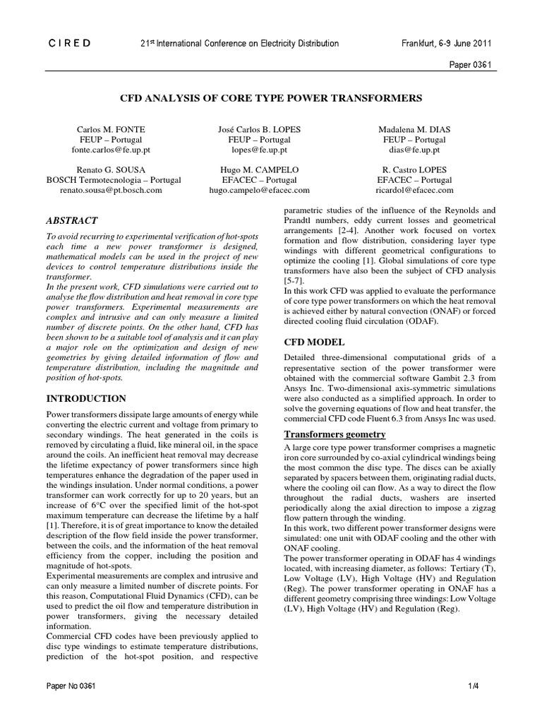 CFD Analysis of Core Type Power Transformers: Cired Cired Cired Cired ...