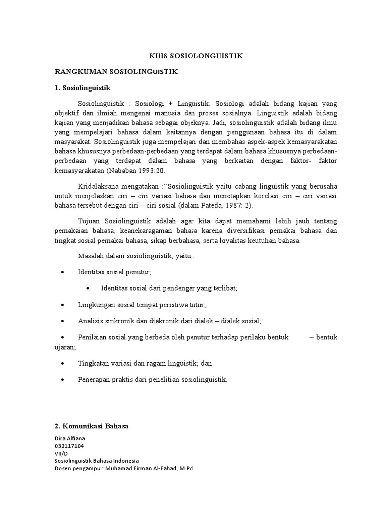Kuis Sosiolinguistik DIRA ALFIANA | PDF
