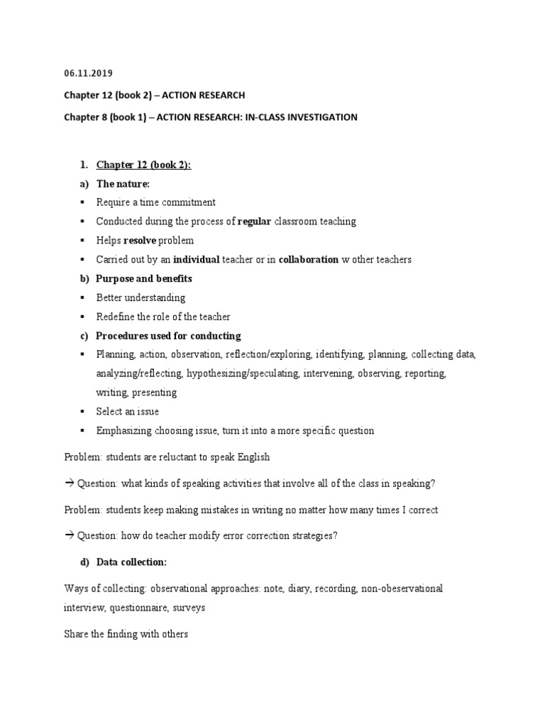 Chapter 12 (Book 2) - ACTION RESEARCH Chapter 8 (Book 1) - Action ...