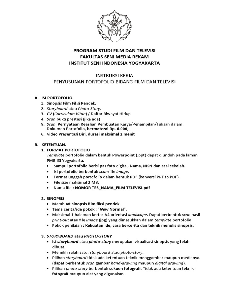Instruksi Kerja Penyusunan Portofolio Film Dan Televisi 2020 | PDF | Seni