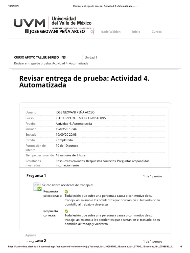 Revisar Entrega de Prueba - Actividad 4. Automatizada ESTUDIO DEL TRABAJO - .. | PDF ...