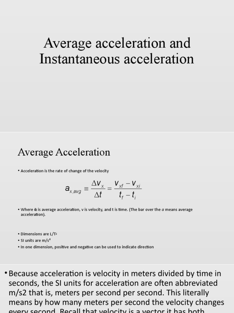 Average Acceleration and Instantaneous Acceleration | PDF | Velocity | Acceleration