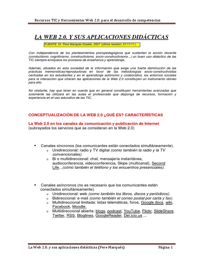 01-La Web 2.0. y Sus Aplicaciones Didácticas-1 PDF | PDF | Wiki | Blog