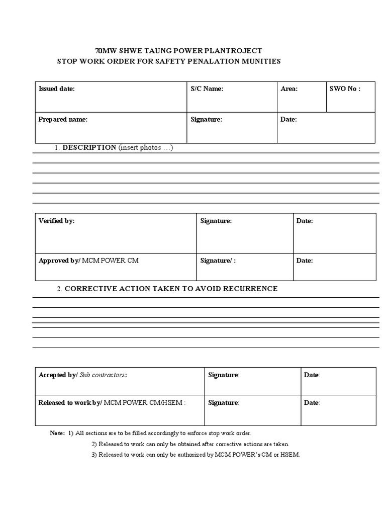 Stop Work Order For Safety Penalation Munities | PDF