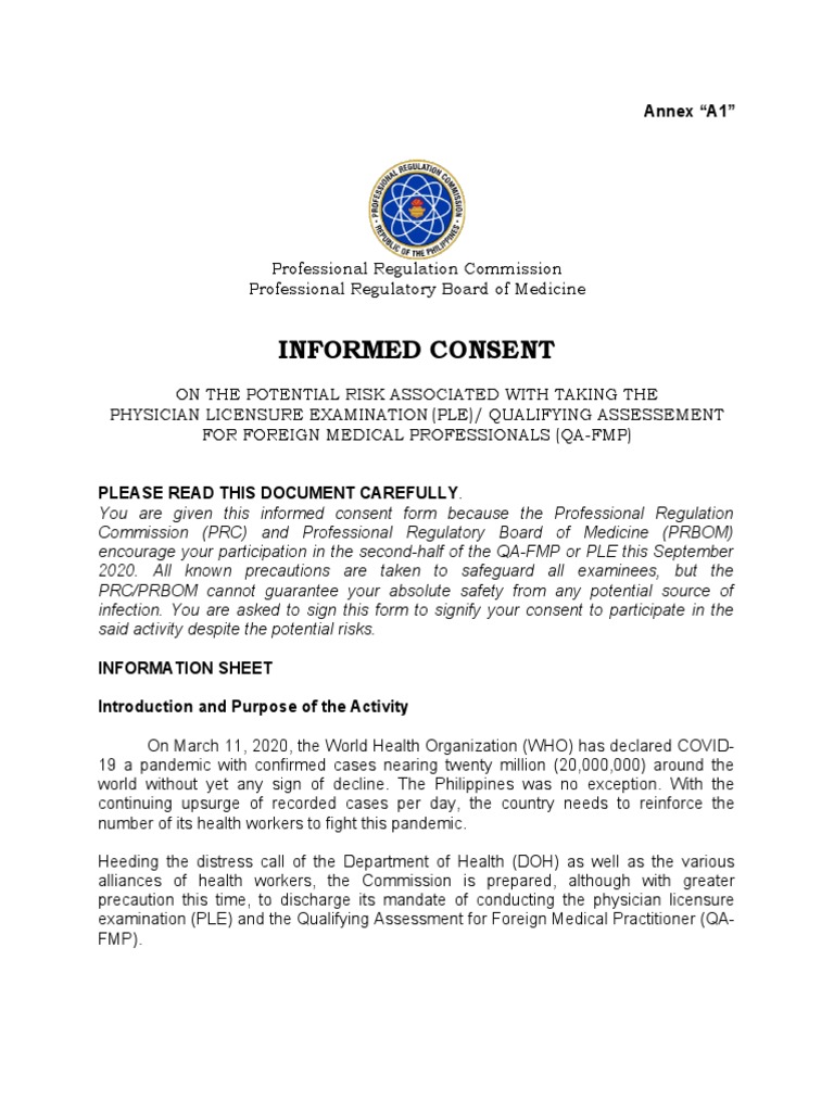 Informed Consent: Annex "A1" | PDF | Health Professional | Medicine