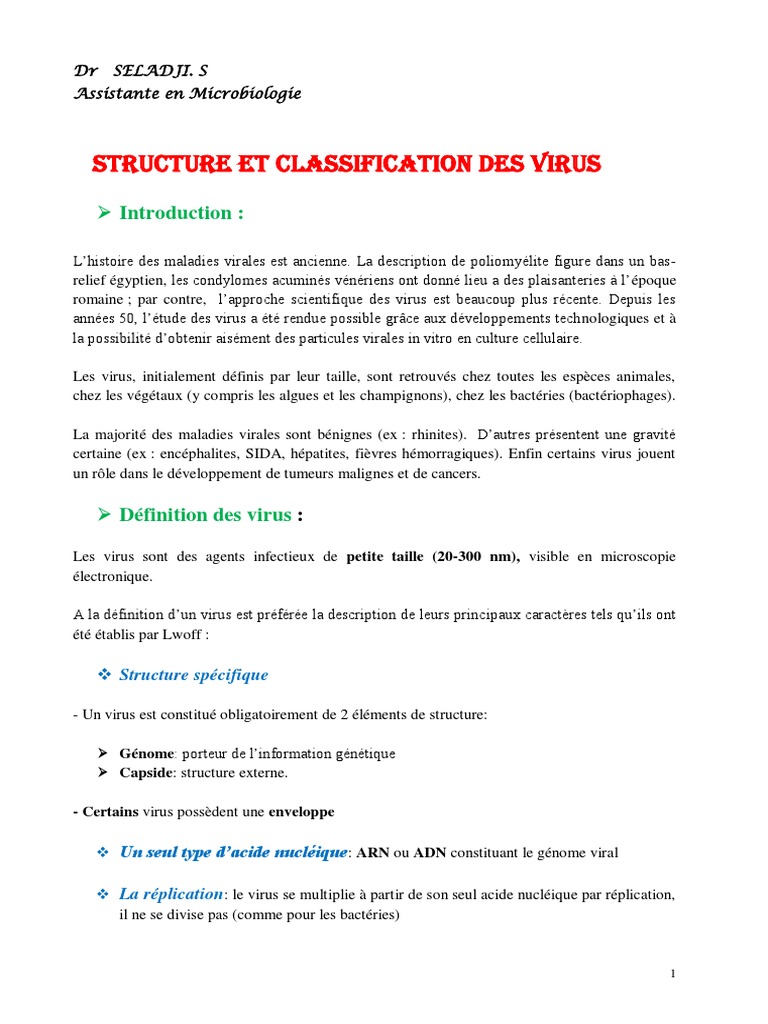 Structure et classification des virus | PDF | Virus | Acide nucléique