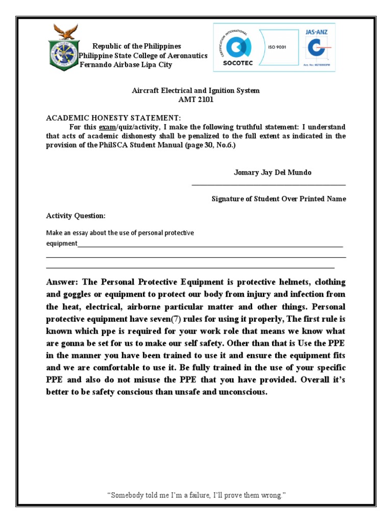 Make An Essay About The Use of Personal Protective Equipment | PDF