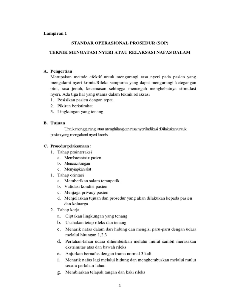 SOP Teknik Relaksasi Nafas Dalam | PDF