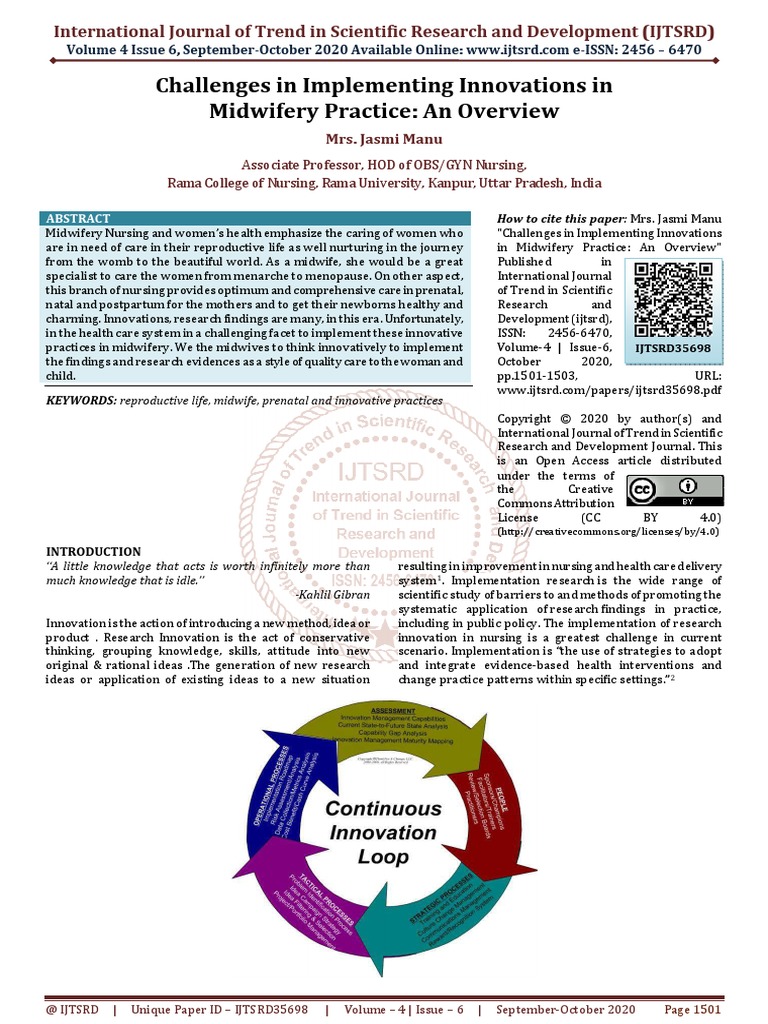 Challenges In Implementing Innovations In Midwifery Practice An