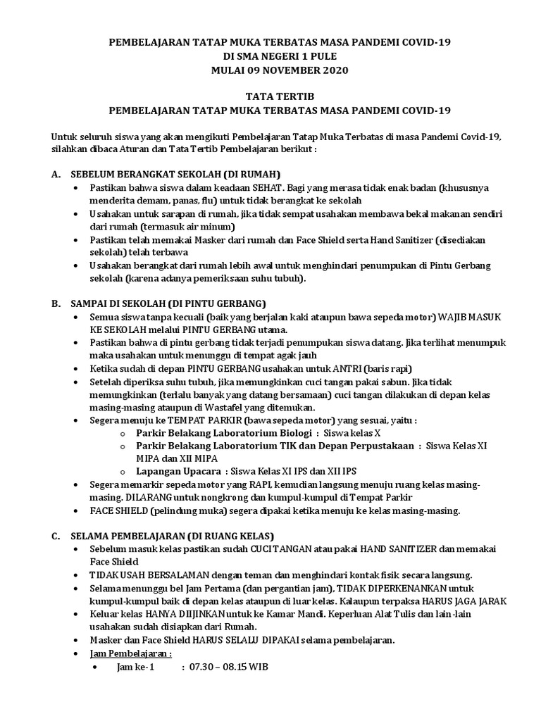 Tata Tertib Pembelajaran Tatap Muka Terbatas Masa Pandemi Covid PDF | PDF Tata Tertib Pembelajaran Tatap Muka Terbatas Masa Pandemi Covid PDF | PDF