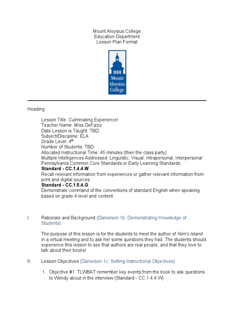 Nims Island Culminating Experience | PDF | Educational Assessment ...