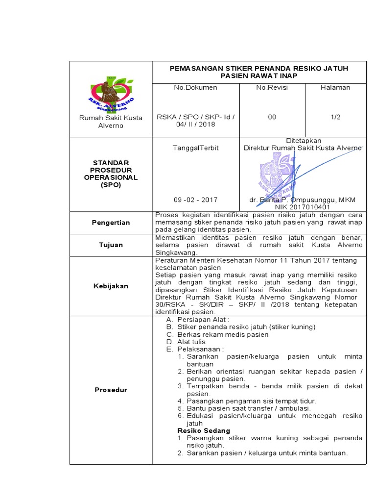 Spo 4.pemasangan Stiker Resiko Jatuh | PDF
