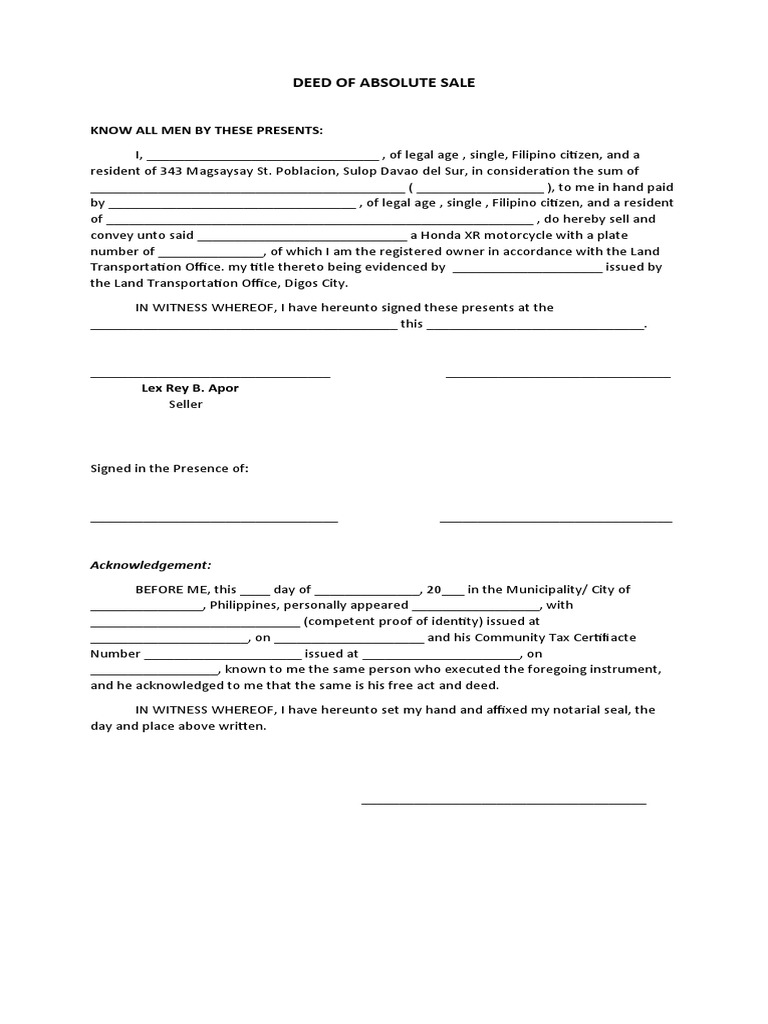 Deed of Absolute Sale