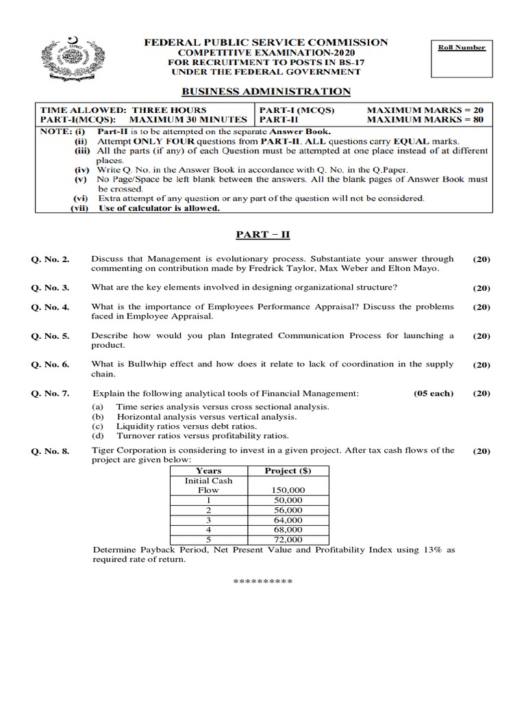 Css Business Administration Past Paper Pdf