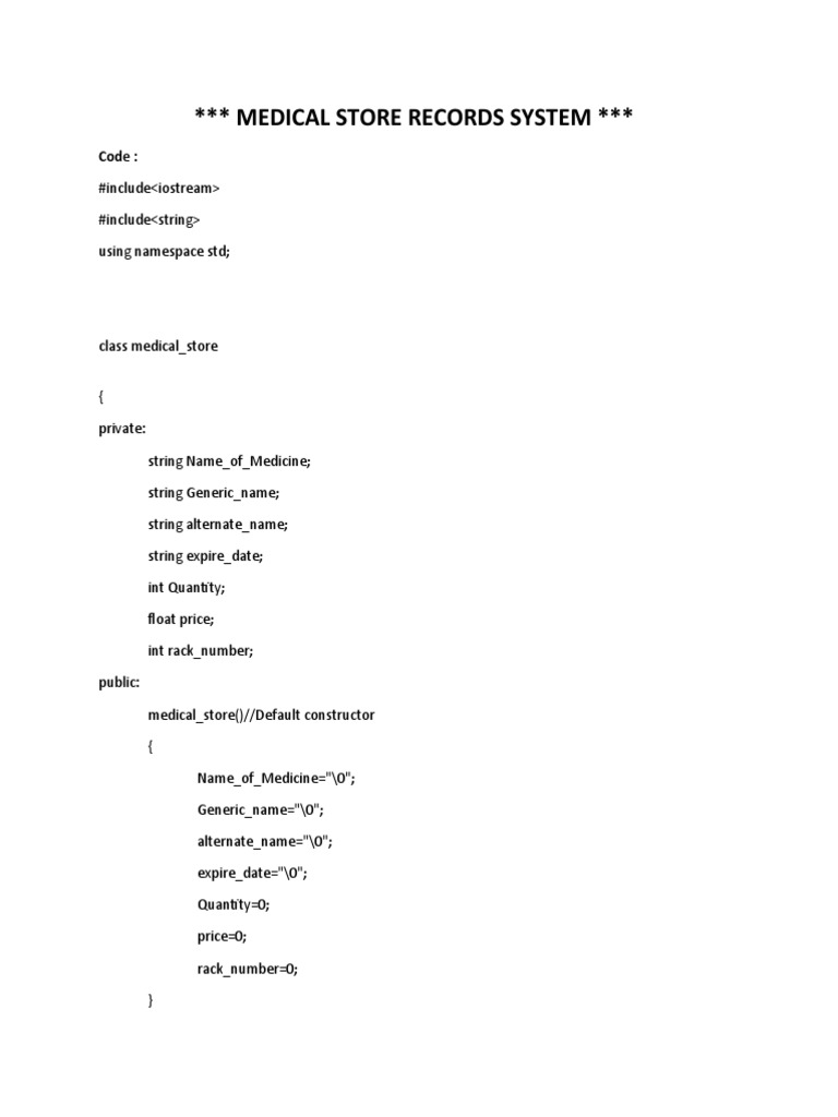 Medical Store Records System | PDF | Computer Programming | Object ...