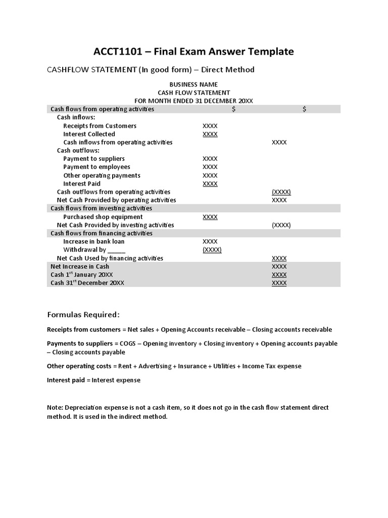 Final Exam Cash Flow Statement Guide | PDF | Cash Flow Statement ...