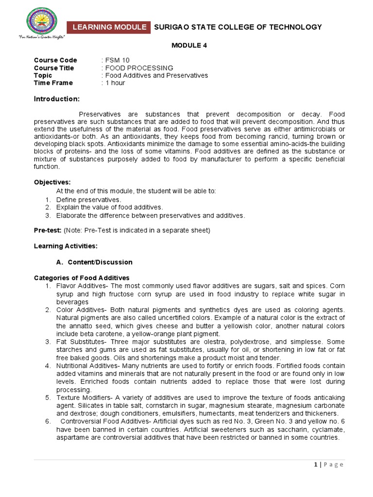 Learning Module: Surigao State College of Technology | PDF | Food Science | Foods