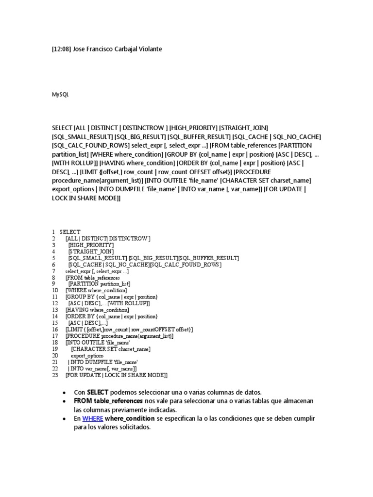 Select SQL | PDF | SQL | Modelo de datos Select SQL | PDF | SQL | Modelo de datos