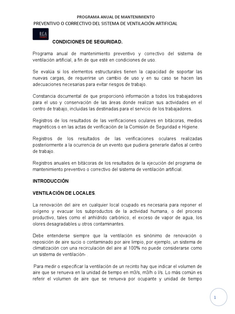 Programa Anual Mtto | PDF | Ventilación (Arquitectura) | Contaminación