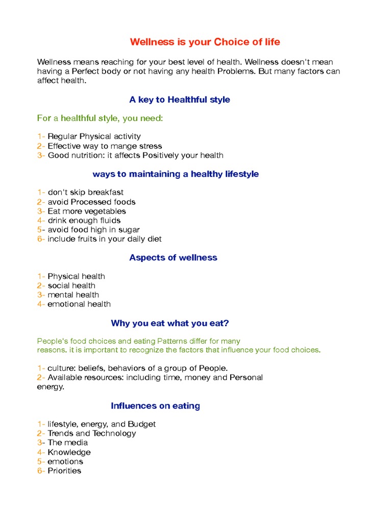 Wellness and Food Choices | PDF