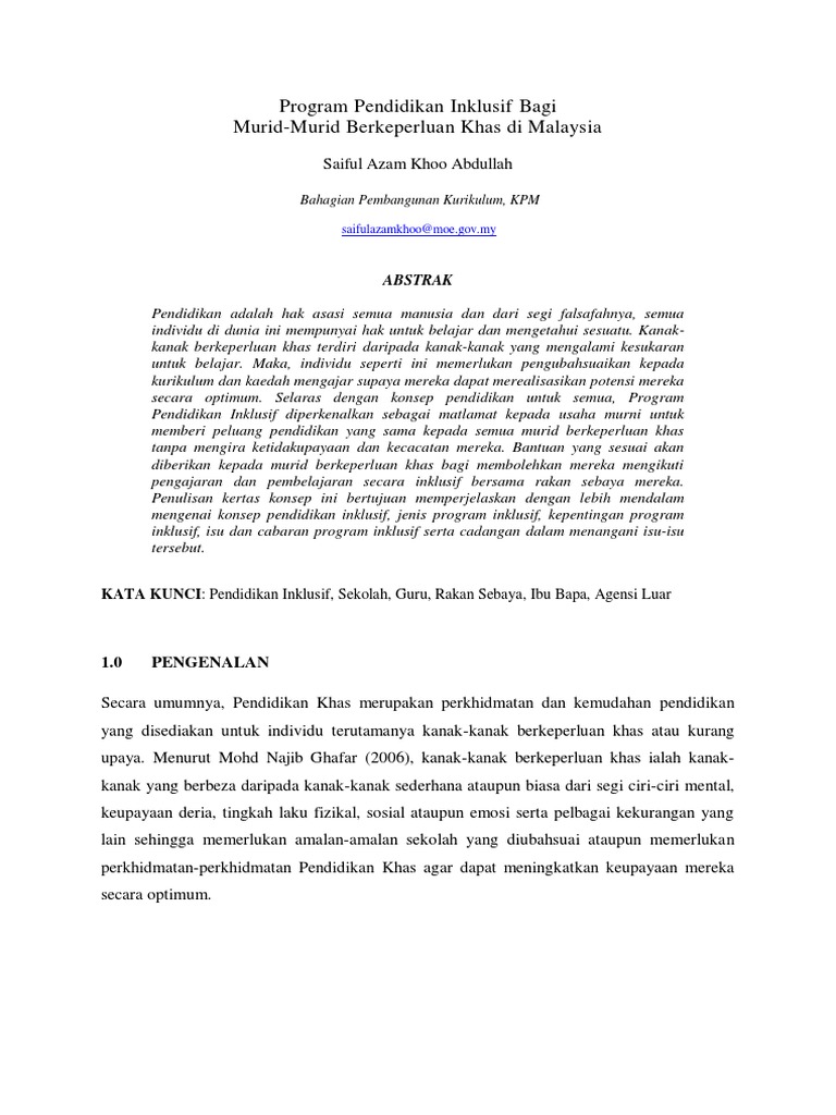 Program Pendidikan Inklusif Bagi Murid-Murid Berkeperluan Khas Di ...