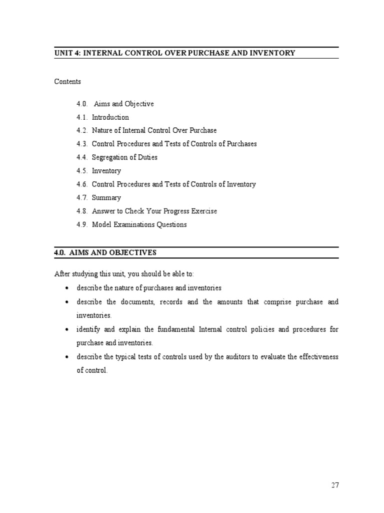 Unit 4: Internal Control Over Purchase and Inventory | PDF | Accounts ...