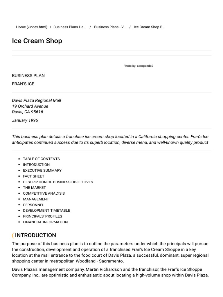 Ice Cream Shop Business Plan - Introduction, Executive Summary, Fact ...
