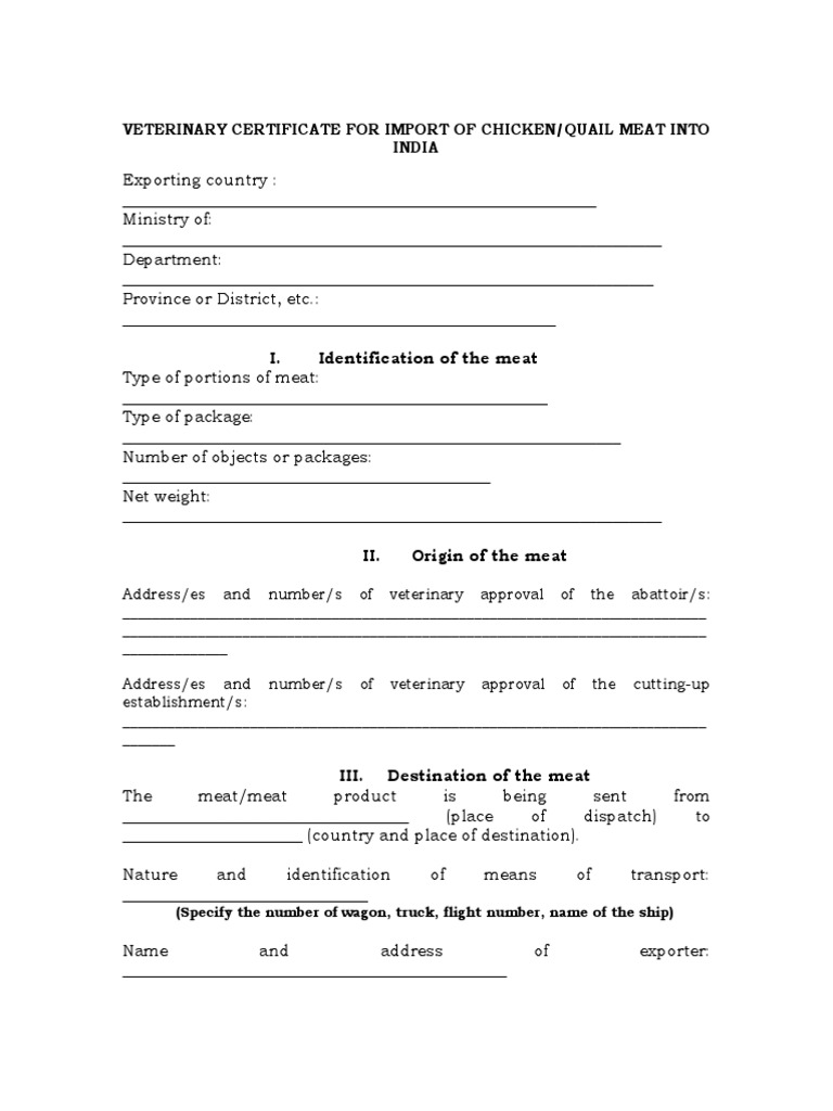 Veterinary Certificate for Chicken Import | PDF | Avian Influenza ...
