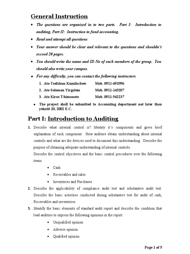 General Instruction: Auditing, Part II: Instruction To Fund Accounting ...