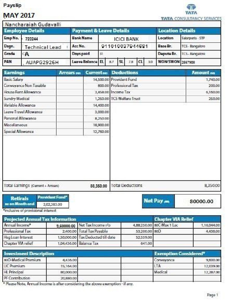 TCS - Payslip - MAY 2017 | PDF