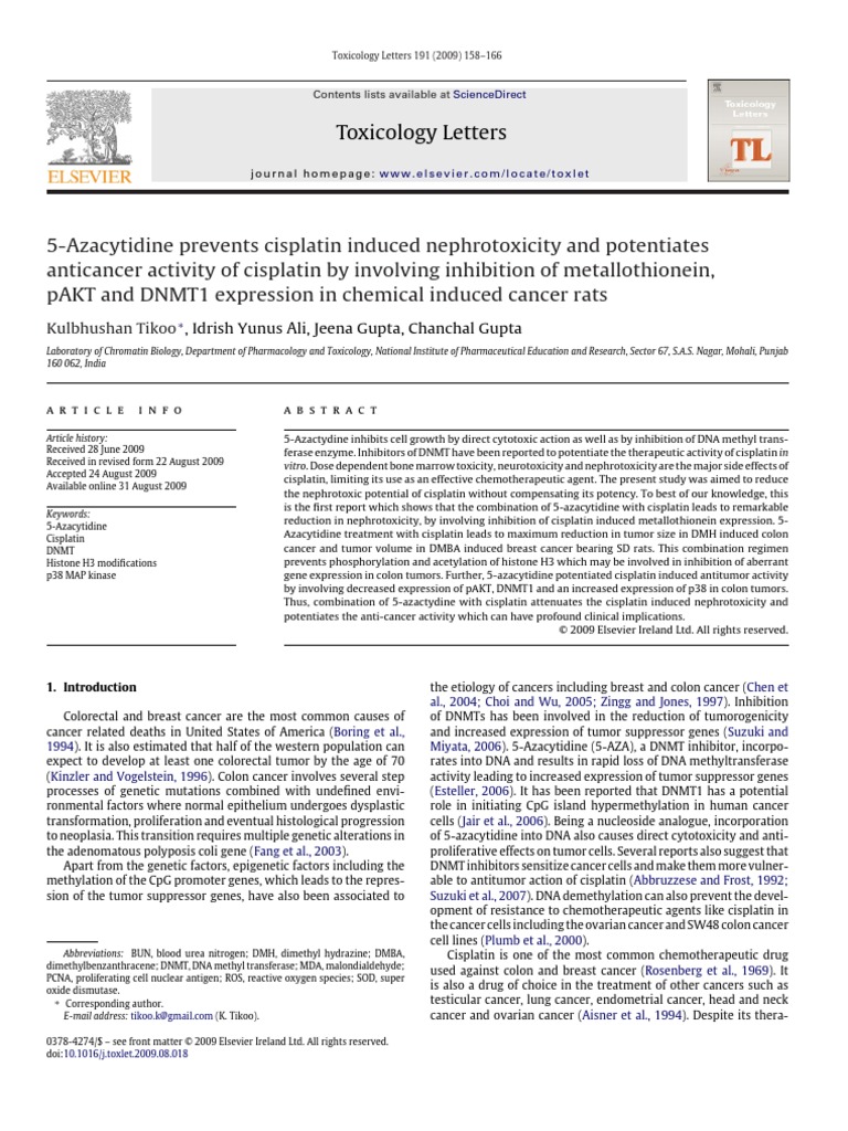 5-Azacytidine Prevents Cisplatin Induced Nephrotoxicity and Potentiates ...