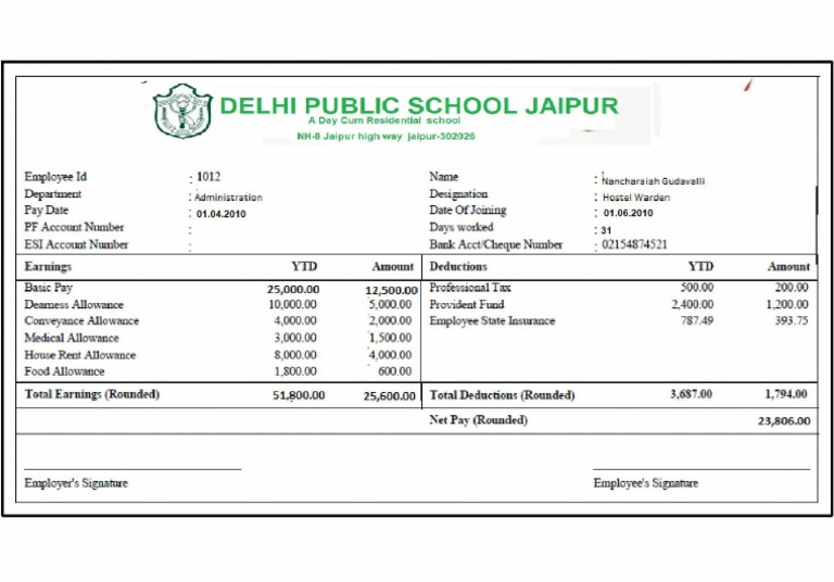 Pay Slip Dps Jaipur | PDF