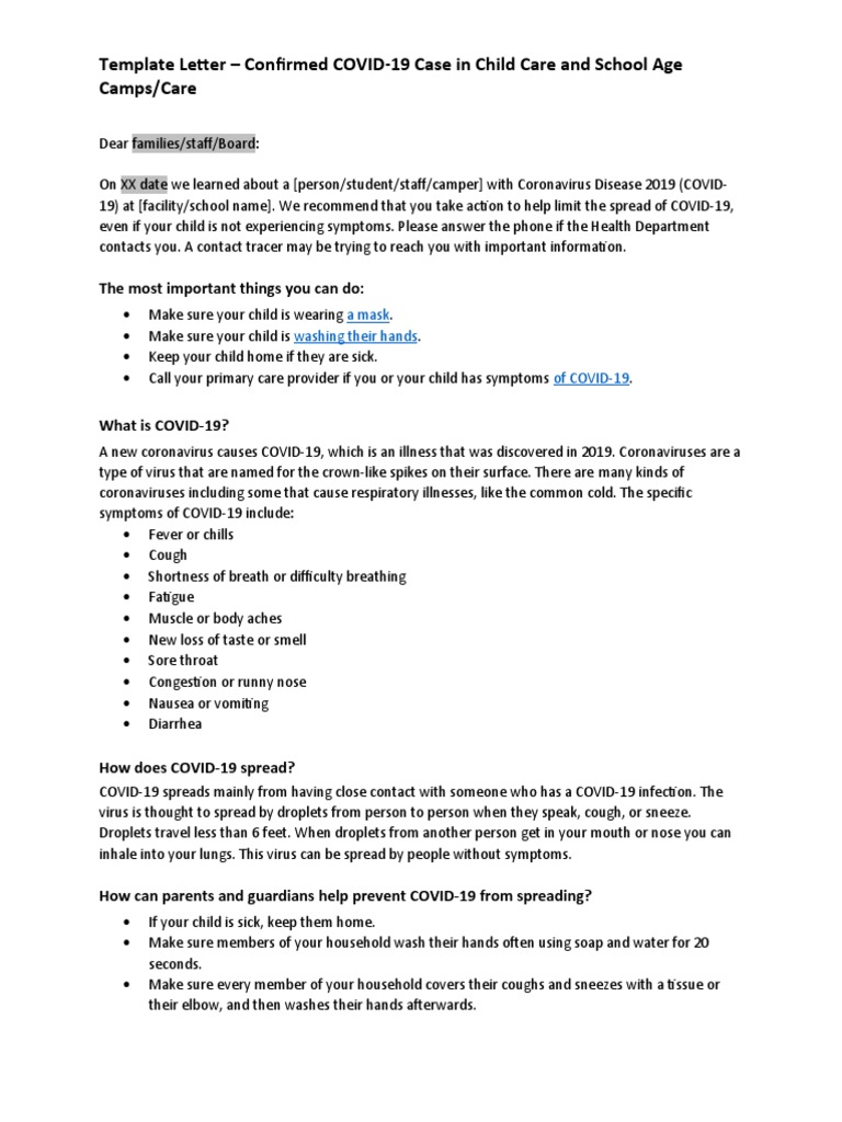 Template Letter - Confirmed COVID-19 Case in Child Care and School Age ...