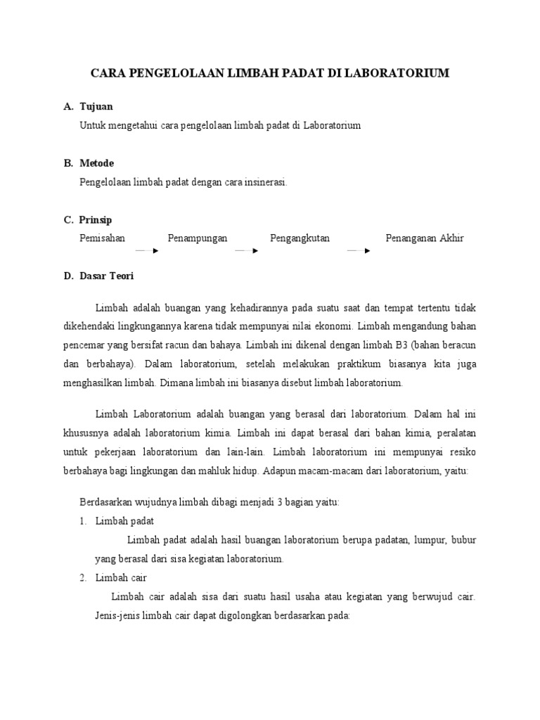 Cara Pengelolaan Limbah Padat Di Laboratorium | PDF | Griya & Taman ...