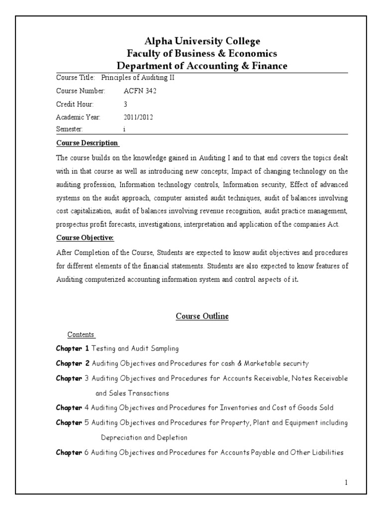 ACFN 342 Auditing Principles II | PDF | Audit | Information System