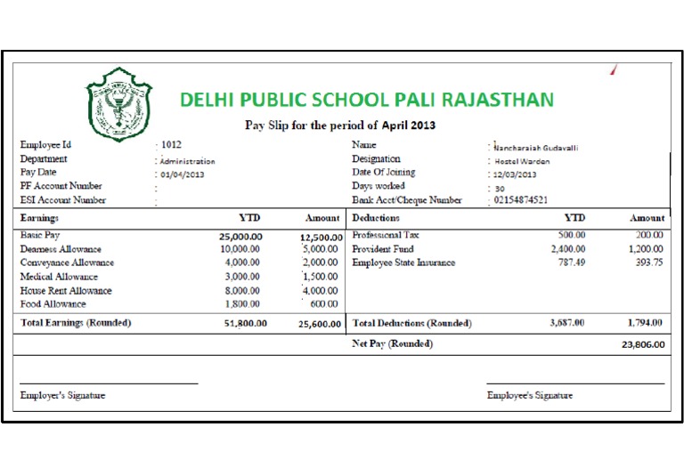 Pay Slip Dps Pali Rajasthan | PDF