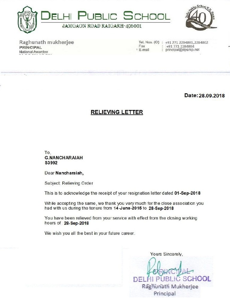 Relieving Letter Dps RAIGARH | PDF