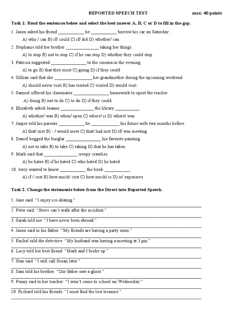 Reported Speech Test | PDF