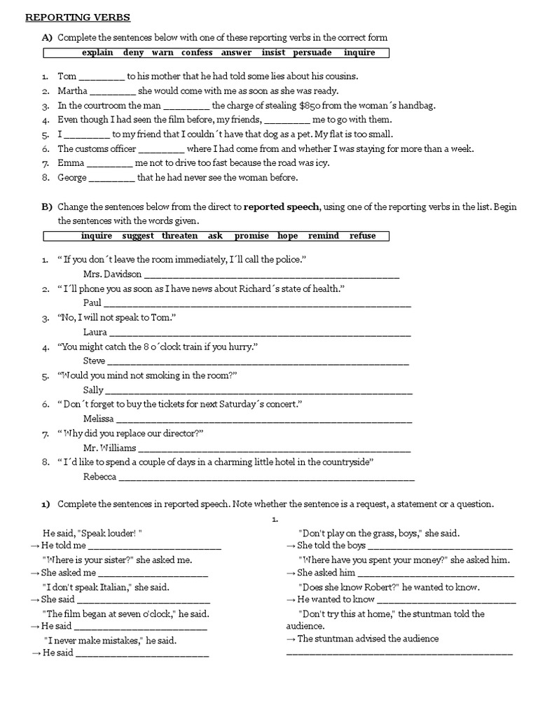 REPORTING VERBS-worksheet | PDF