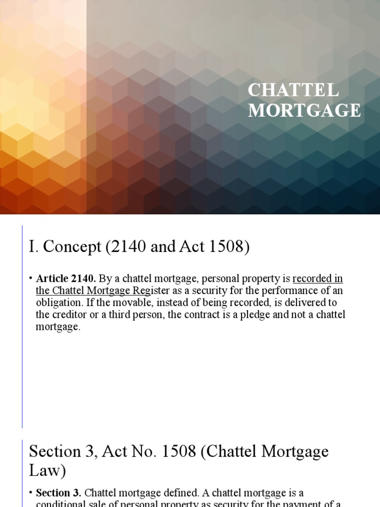 Chattel Mortgage-Ppt - RFBT 3 | PDF | Mortgage Law | Foreclosure
