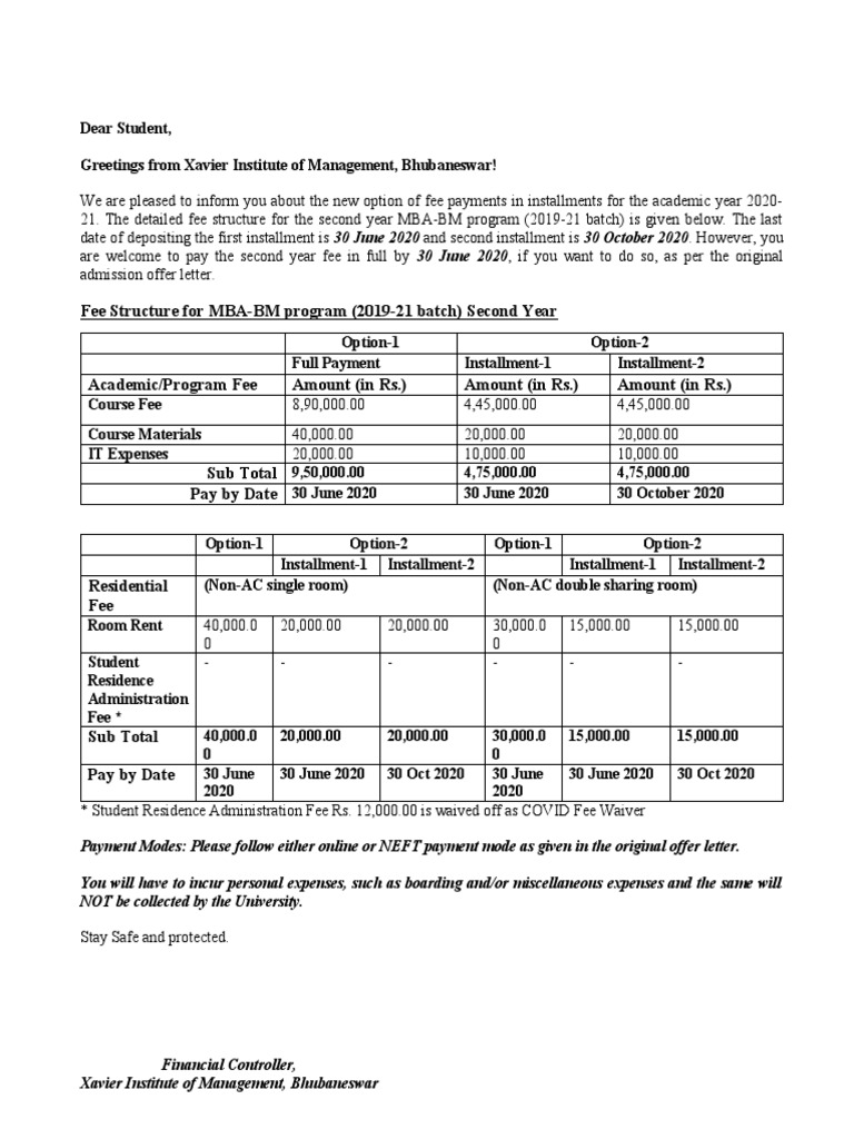 PG Fee Structure - 2019-21 | PDF | Fee | Business