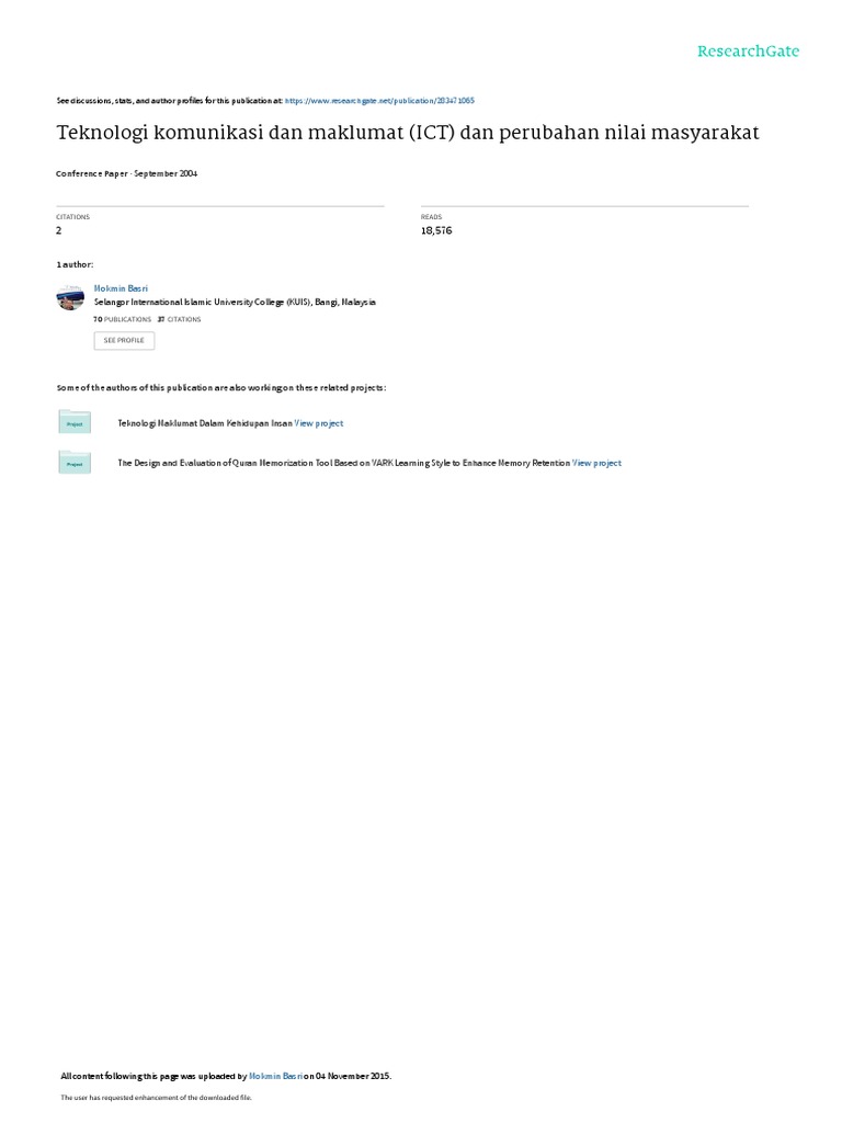 Teknologi Komunikasi Dan Maklumat (ICT) Dan Perubahan Nilai Masyarakat | PDF | Ilmu Sosial ...