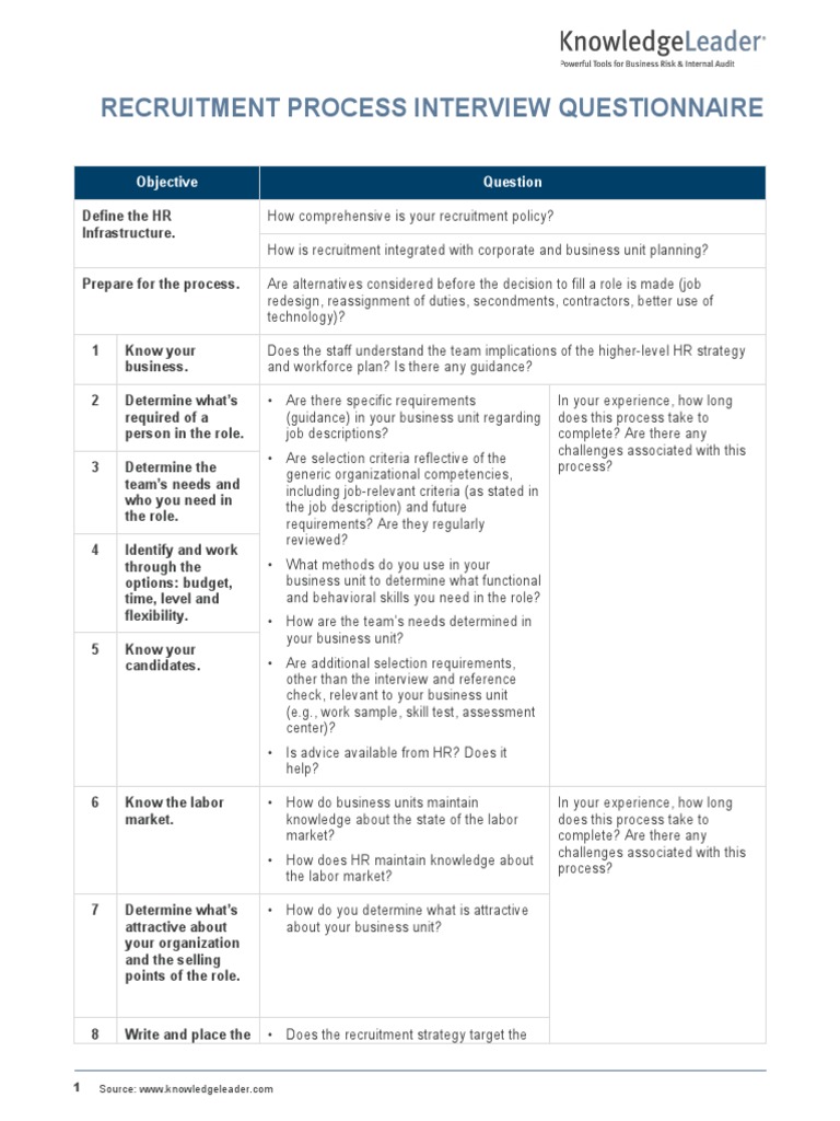 Recruitment Process Interview Questionnaire | PDF | Recruitment ...